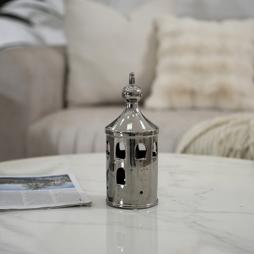 Delyn Ceramic Silver Lantern 10.8×10.8×26.5cm – Royal Furniture