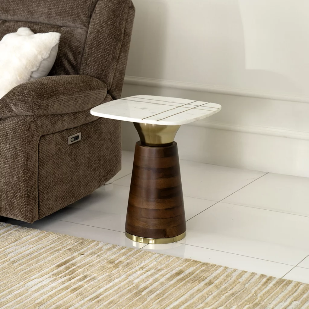 Barley End Table Col White/Walnut – Royal Furniture