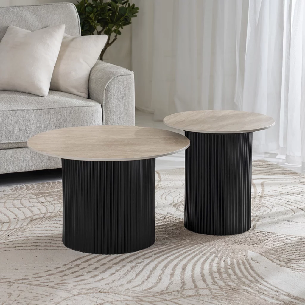 Tristan Coffee Table Set of 2 -Travertine/Black – Royal Furniture